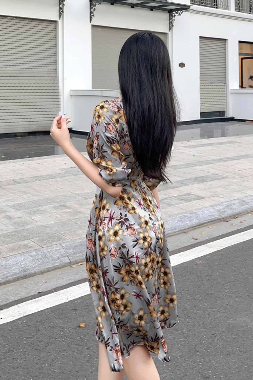 Đầm xòe hoa tay lửng cổ phối nơ KK117-11 | Thời trang công sở K&K Fashion