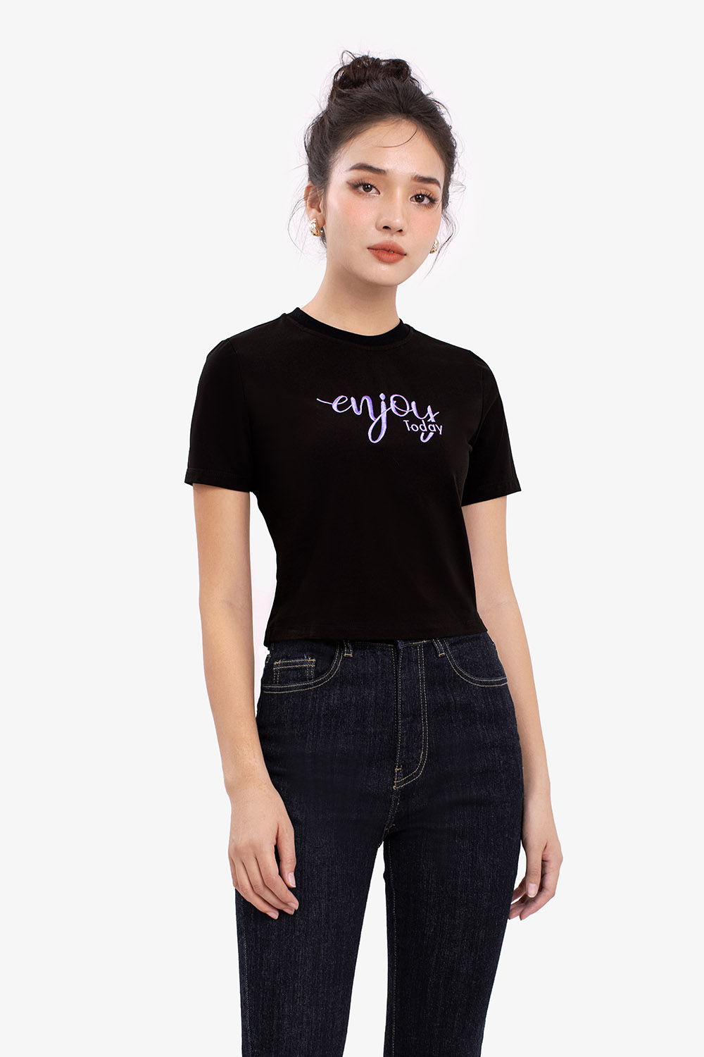 Áo thun nữ croptop màu đen ASM15-02 | Thời trang công sở K&K Fashion