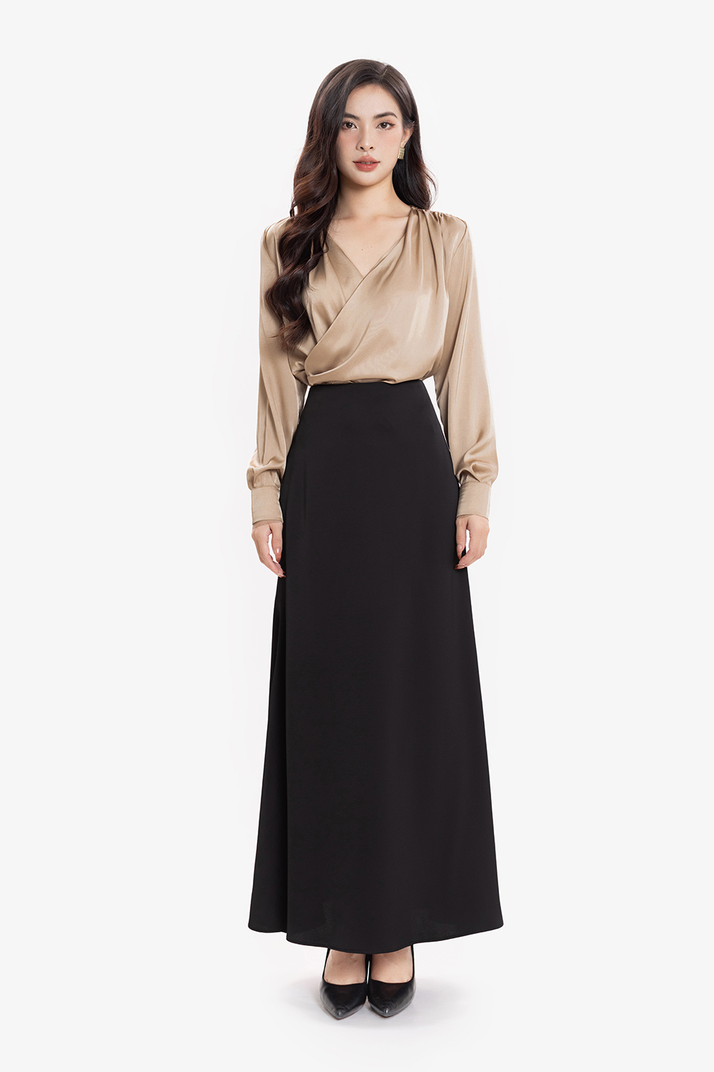 Chân váy dài dáng xòe màu đen CV07-26 | Thời trang công sở K&K Fashion