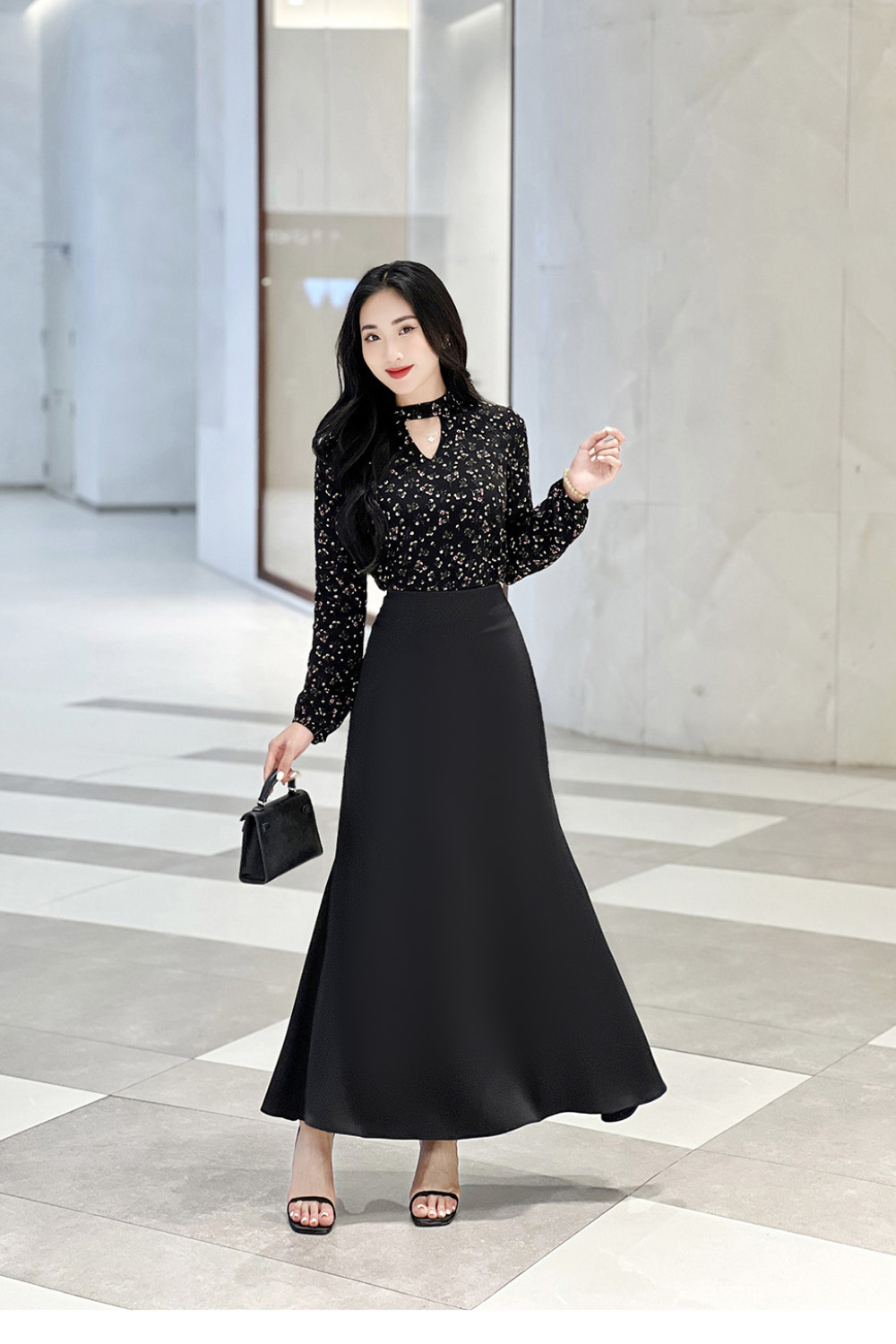 Chân váy xòe xếp ly đen dáng dài CV08-39 | Thời trang công sở K&K Fashion