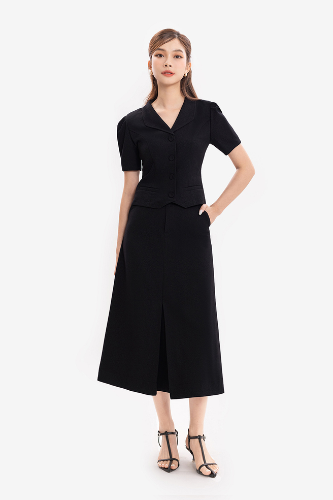 Chân váy dài dáng xòe màu đen CV07-26 | Thời trang công sở K&K Fashion