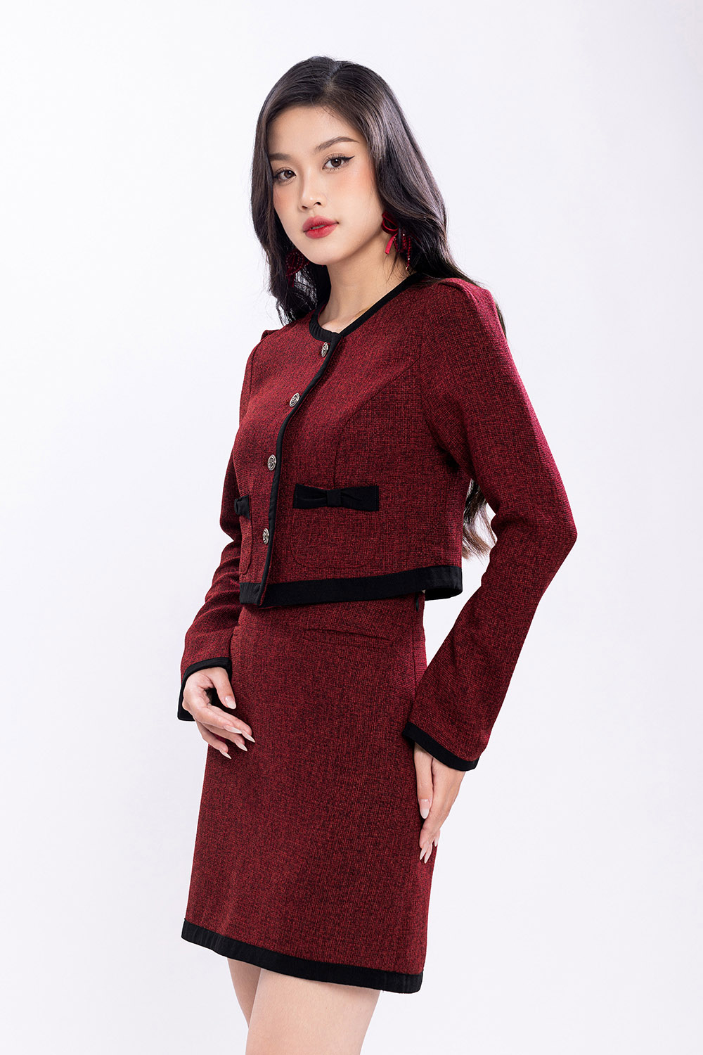 Chân váy đỏ dáng chữ A viền đen CV09-07 | Thời trang công sở K&K Fashion