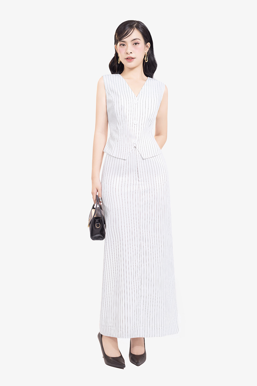 Chân váy dài xếp ly xòe màu nâu be CV08-01 | Thời trang công sở K&K Fashion