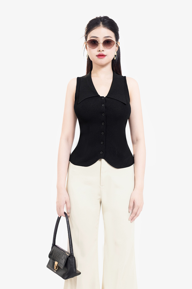 Áo len dệt kim màu đen tay hến ASM26-18 | Thời trang công sở K&K Fashion