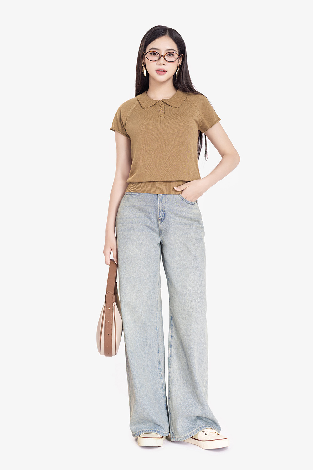 Áo len dệt kim màu nâu cổ polo ASM26-05 | Thời trang công sở K&K Fashion