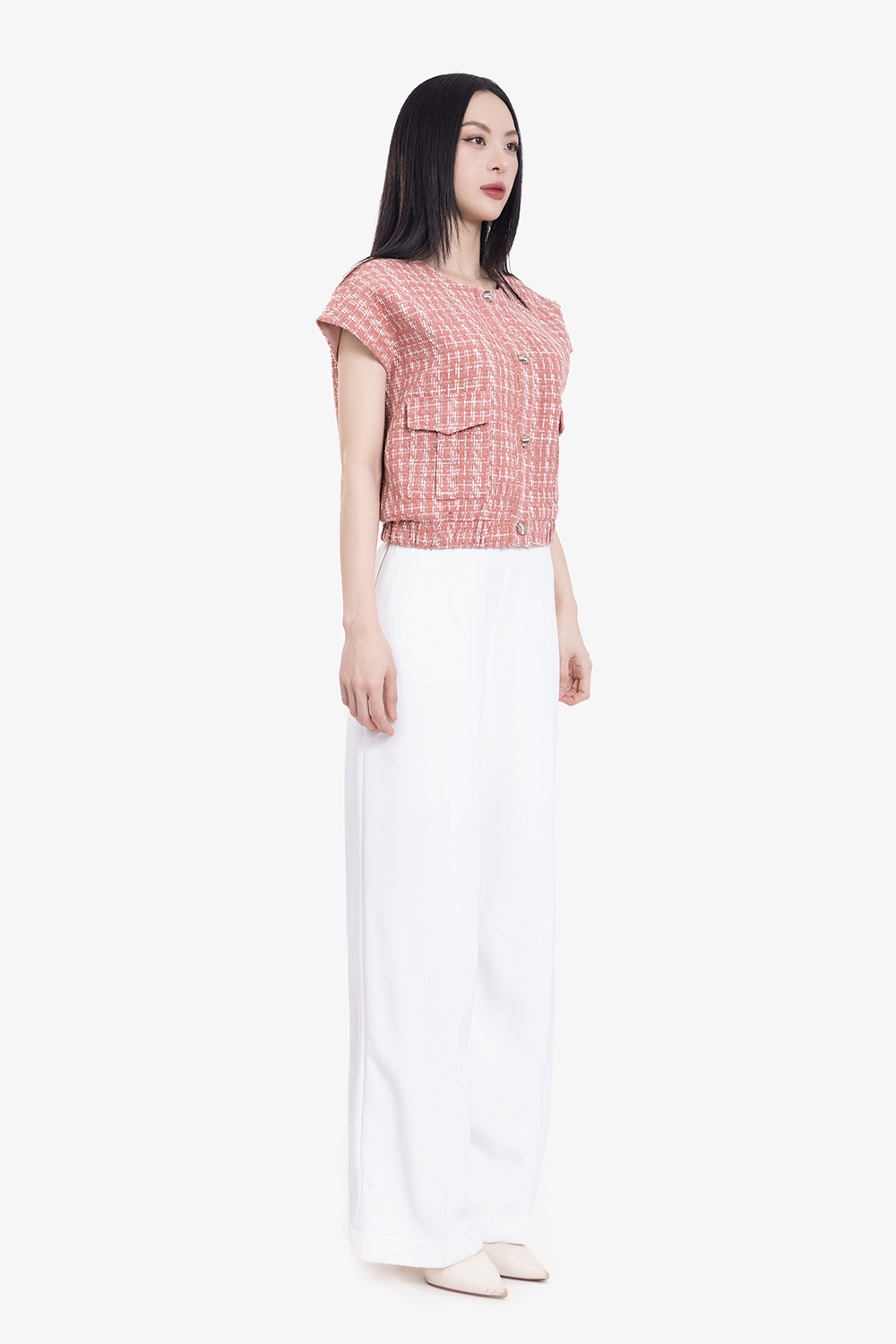 Áo kiểu tay hến phối túi màu hồng ASM23-17 | Thời trang công sở K&K Fashion