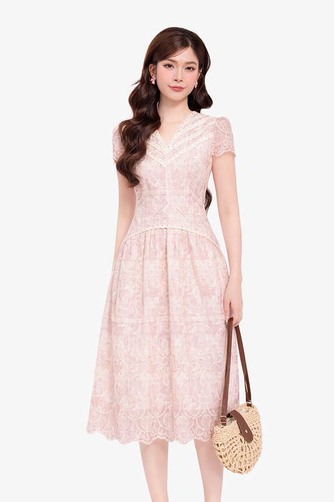 Đầm xô thêu dáng xòe cổ xẻ V KK187-09 | Thời trang công sở K&K Fashion